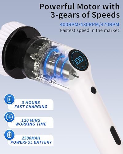 Electric Spin Scrubber, 9 in 1 Cordless Cleaning Brush with Type C USB ...