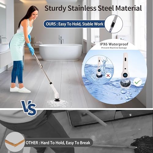 Electric Spin Scrubber, 9 in 1 Cordless Cleaning Brush with Type C USB ...
