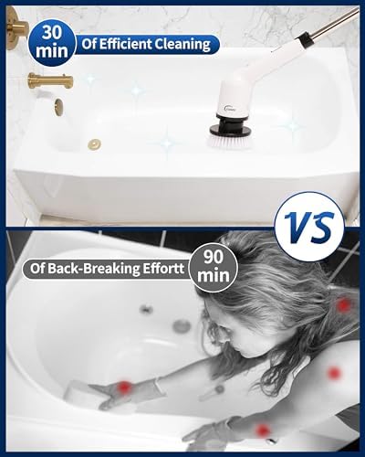 Electric Spin Scrubber, 9 in 1 Cordless Cleaning Brush with Type C USB ...